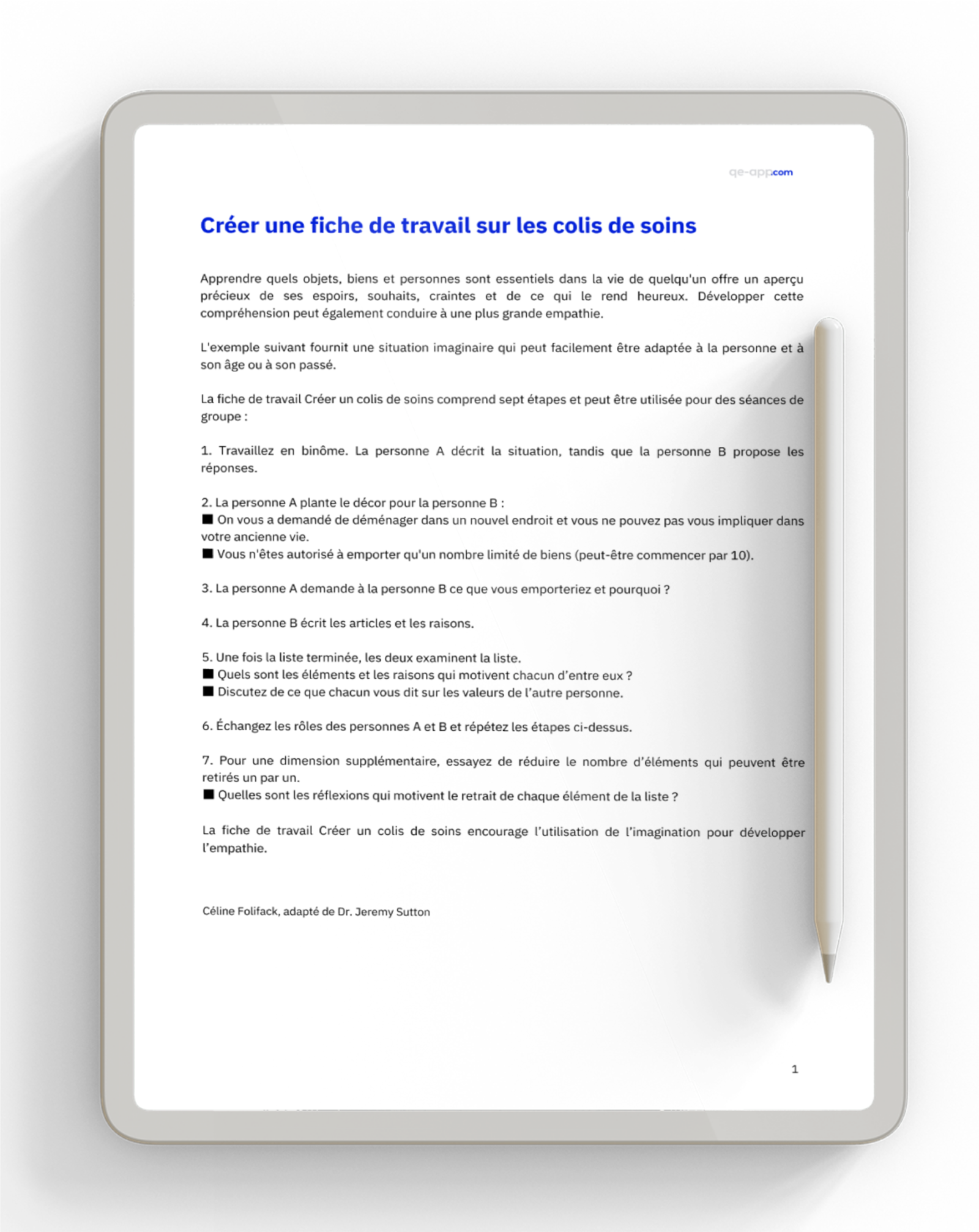 Créer une fiche de travail sur les colis de soins - Nemosia intelligence